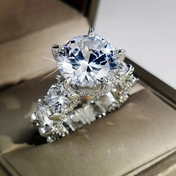 Jewelry | New Large Diamond Stylish Silver Engagement Wedding Ring ...